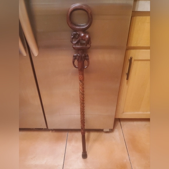 kenya | Accents | Vintage Carved Wood African Walking Stick Elephants ...